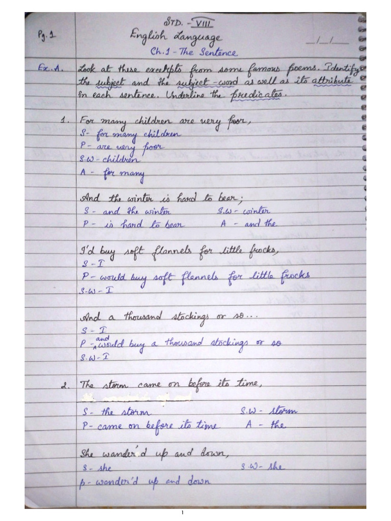 Cls8 Eng1 Ch.1 The Sentence | PDF