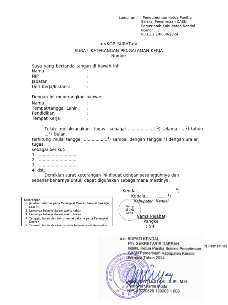 Pengumuman PPPK Kab. Kendal Formasi Tahun 2024 | PDF