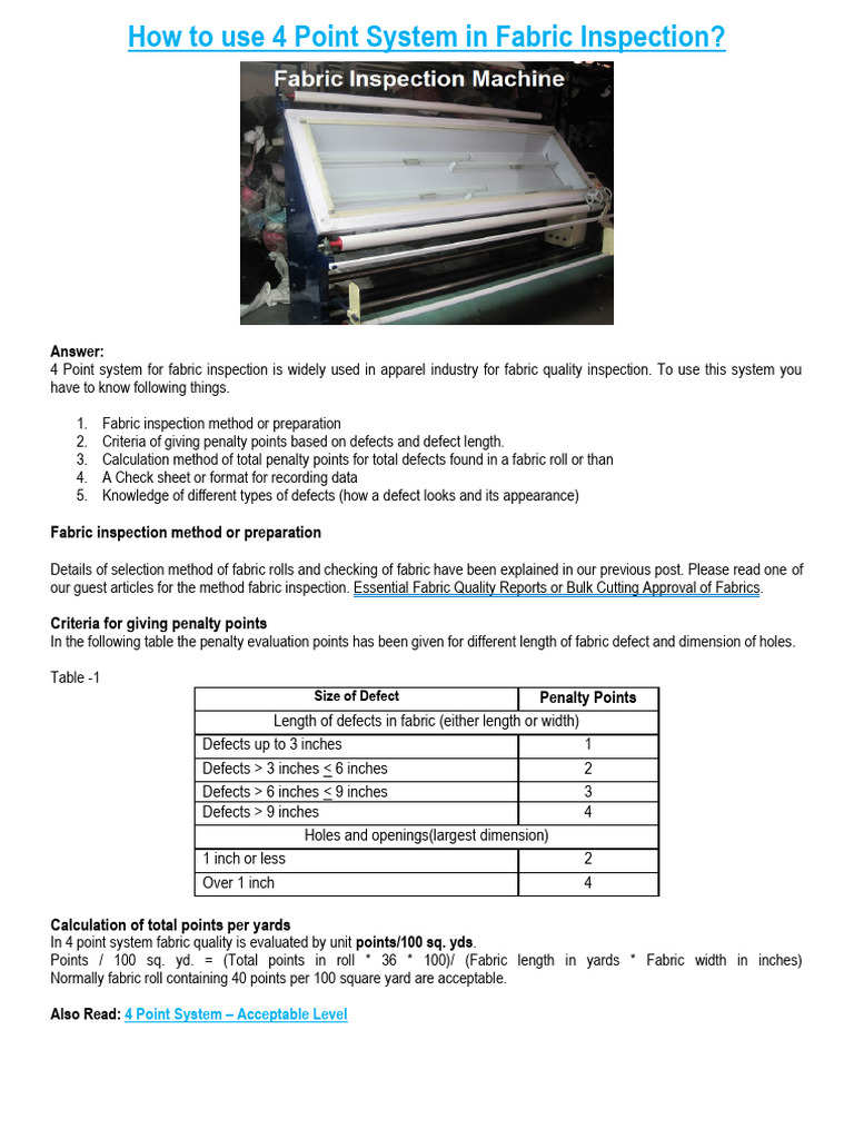 4 Point Fabric Inspection Guide | PDF | Textiles | Loom