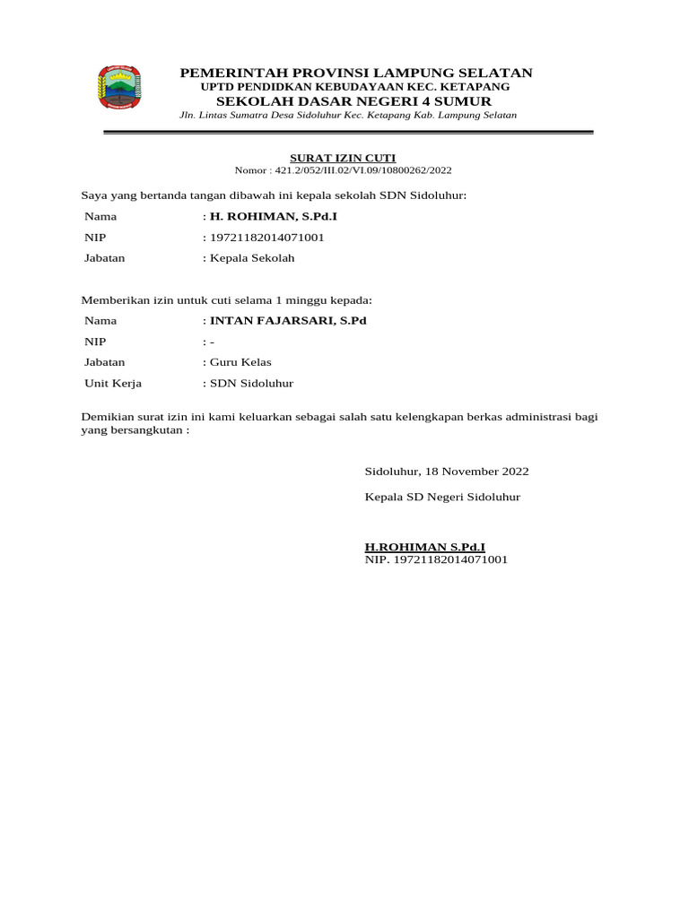 Surat Izin Cuti | PDF