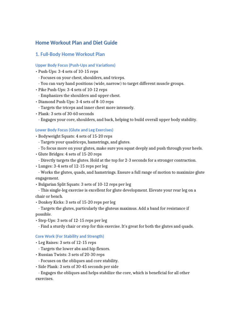 Home Workout and Diet Guide | PDF | Musculoskeletal System | Strength ...