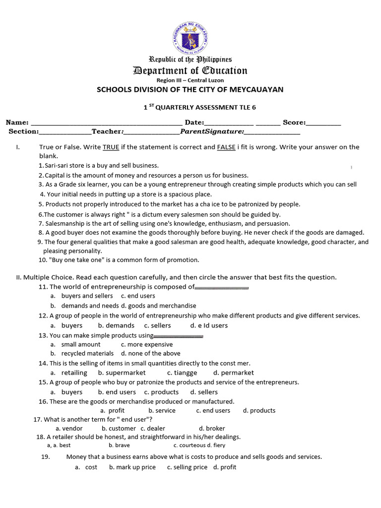TLE6-Q1-ASSESSMENT | PDF | Internet | Microsoft Excel
