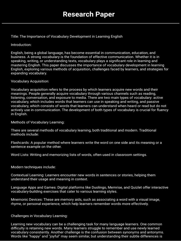 Vocabulary Development in English Learning | PDF | Vocabulary | Learning