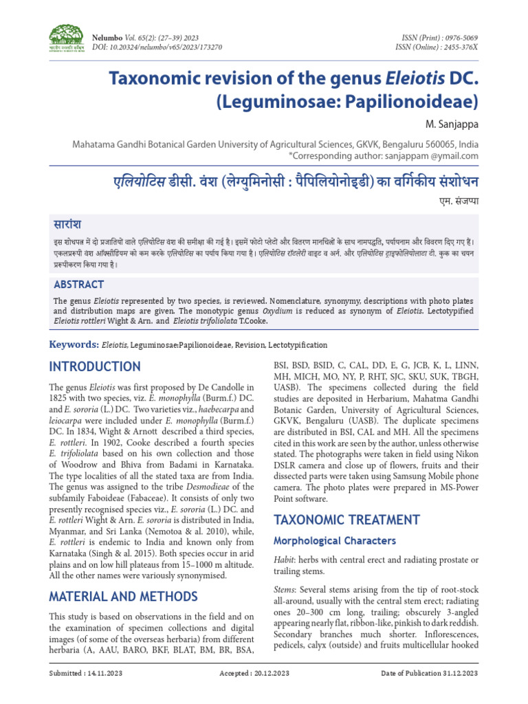 Taxonomic Revision of The Genus Eleiotis DC. (Leguminosae ...