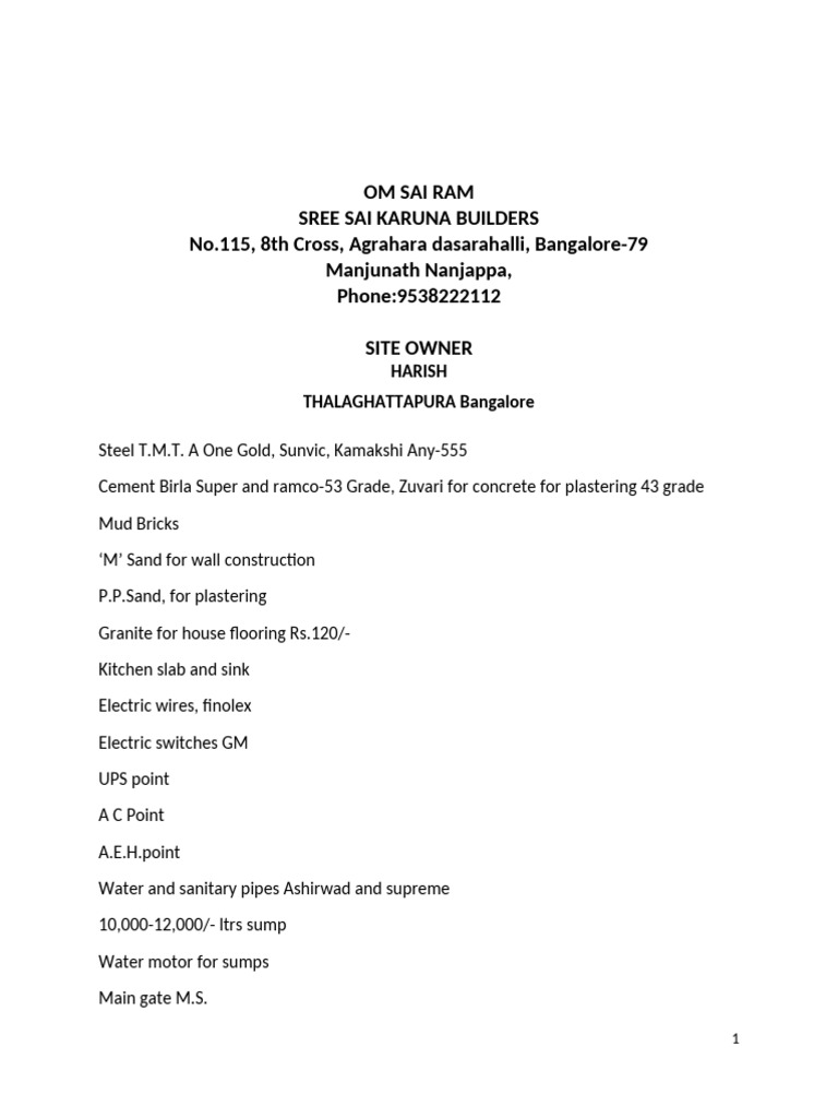 Building Contractor-Manjunath | PDF