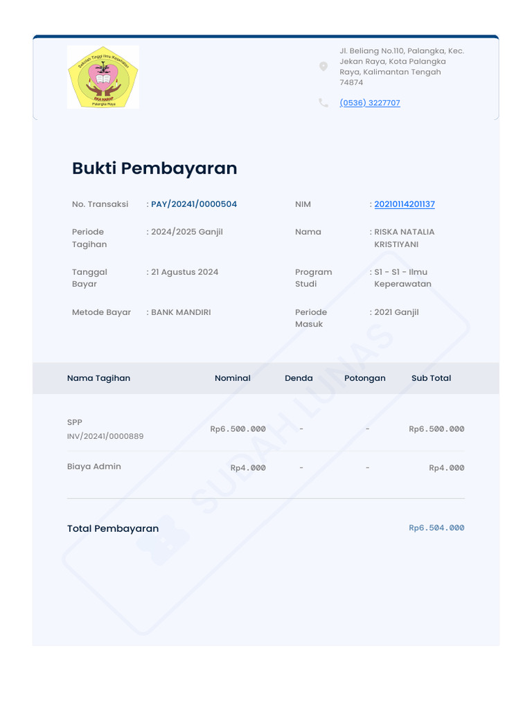 Bukti Pembayaran SPP 2024/2025 Riska | PDF