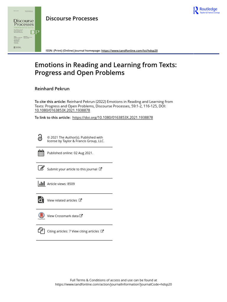 Emotions in Reading and Learning From Texts Progress and Open Problems ...