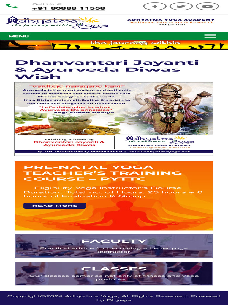 Dhanvantari Jayanti & Ayurveda Diwas Wish - Adhyatma Yoga | PDF