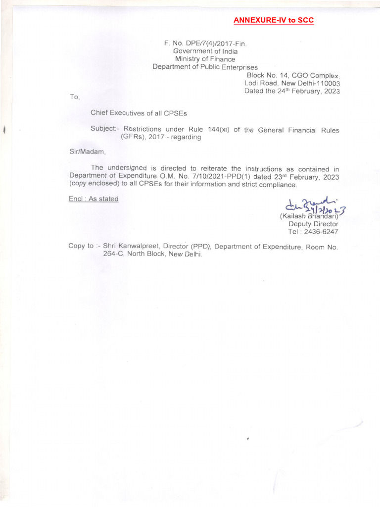 SCC - Annexure-IV - DOE Order | PDF