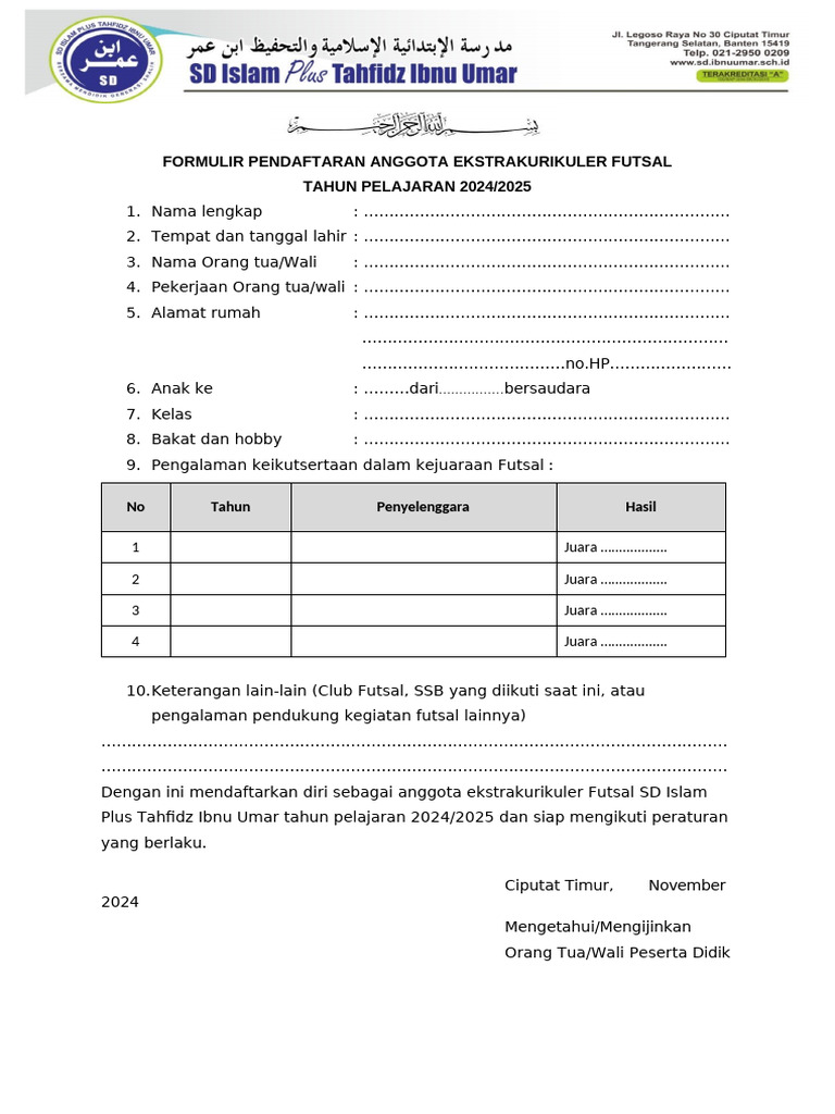 Formulir Pendaftaran Futsal | PDF | Karier & Perkembangan | Game ...