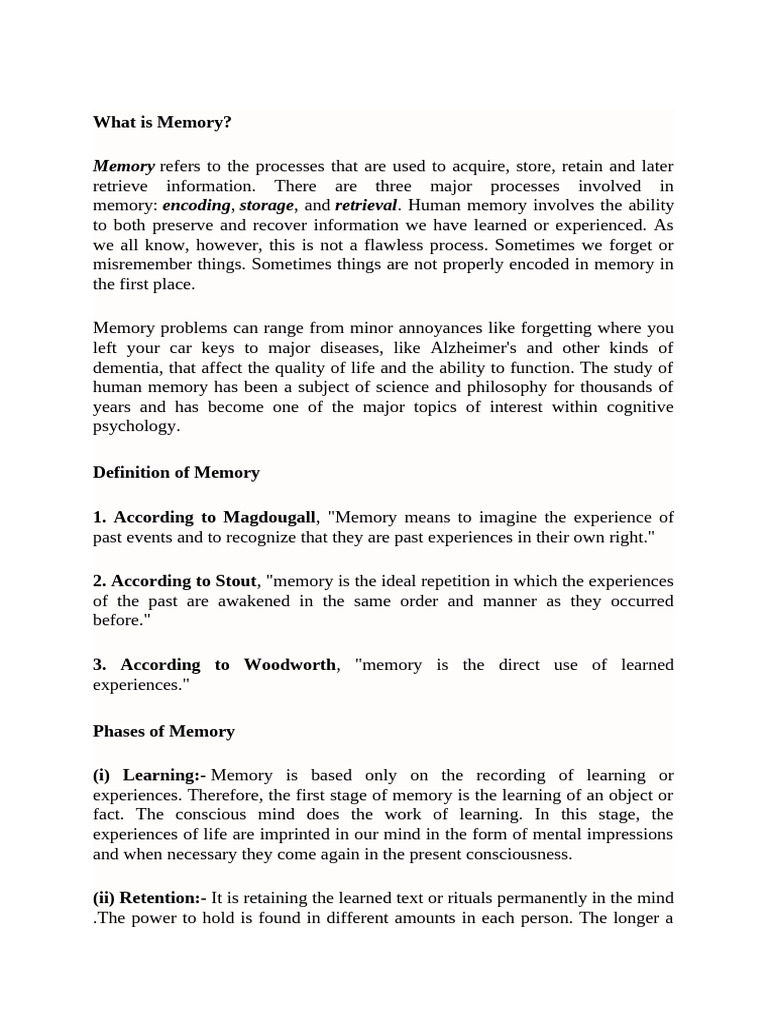 3.1 Memory | PDF | Memory | Recall (Memory)