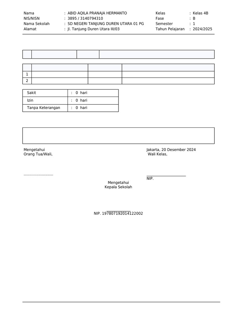 Rapor - ABID AQILA PRANAJA HERMANTO | PDF