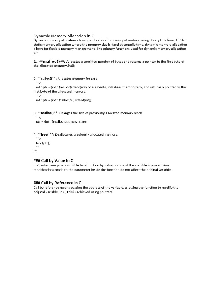 Dynamic Memory Allocation in C | PDF