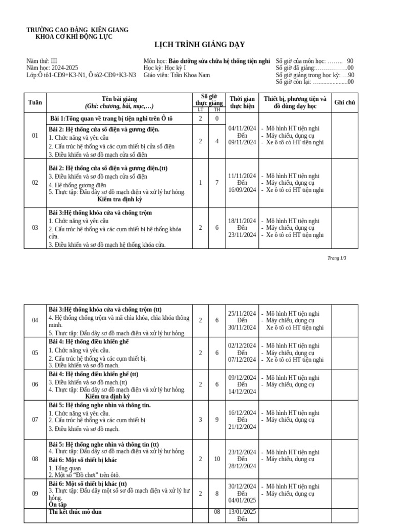 LT BDSC Hệ Thống Tiện Nghi - 9+ k3 2024-2025 | PDF