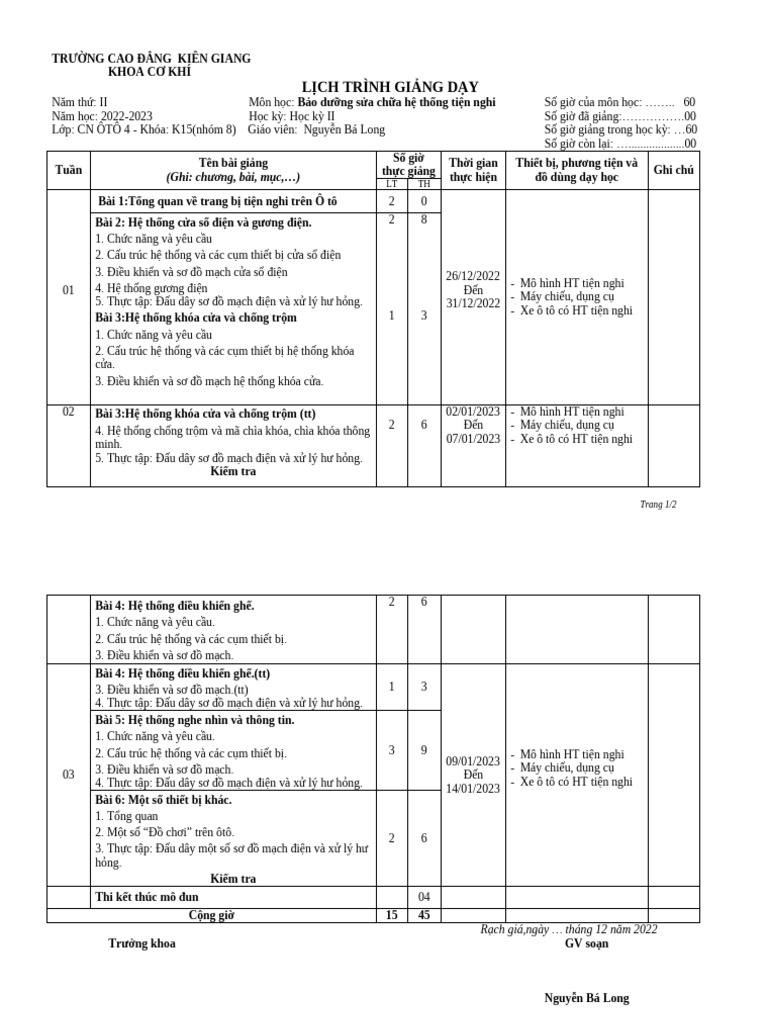 LT BDSC Hệ Thống Tiện Nghi - k15 | PDF
