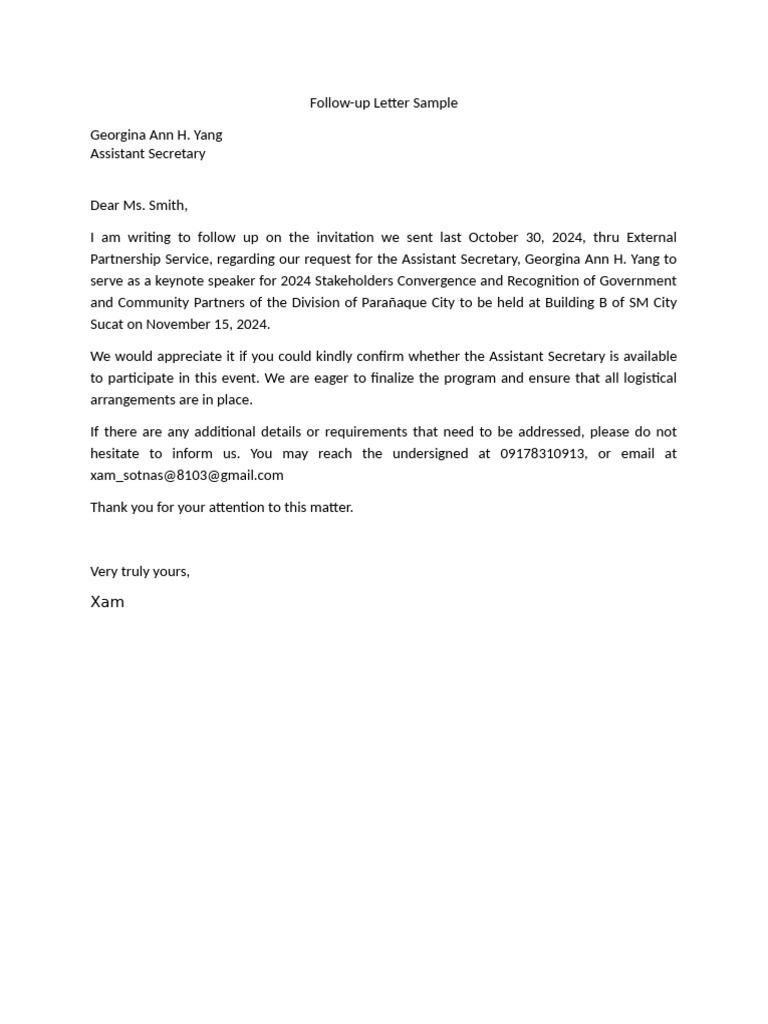 Follow Up Letter Sample | PDF