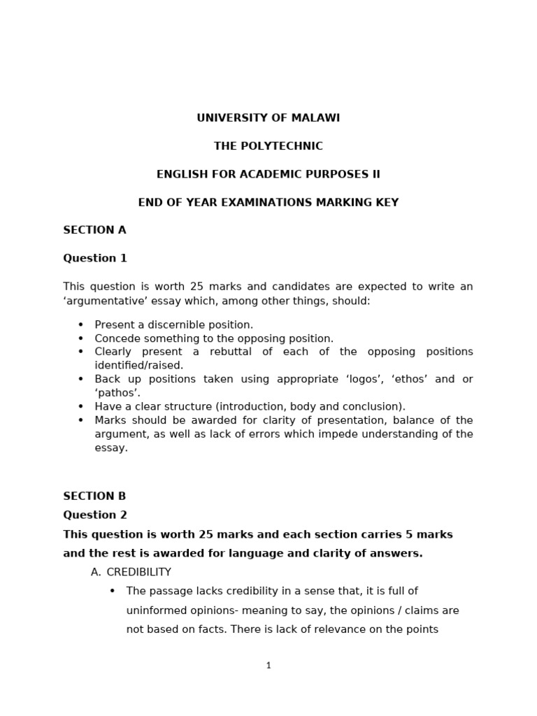 2019 Eap 2 Main Paper Marking Key | PDF | Argument | Subject (Grammar)