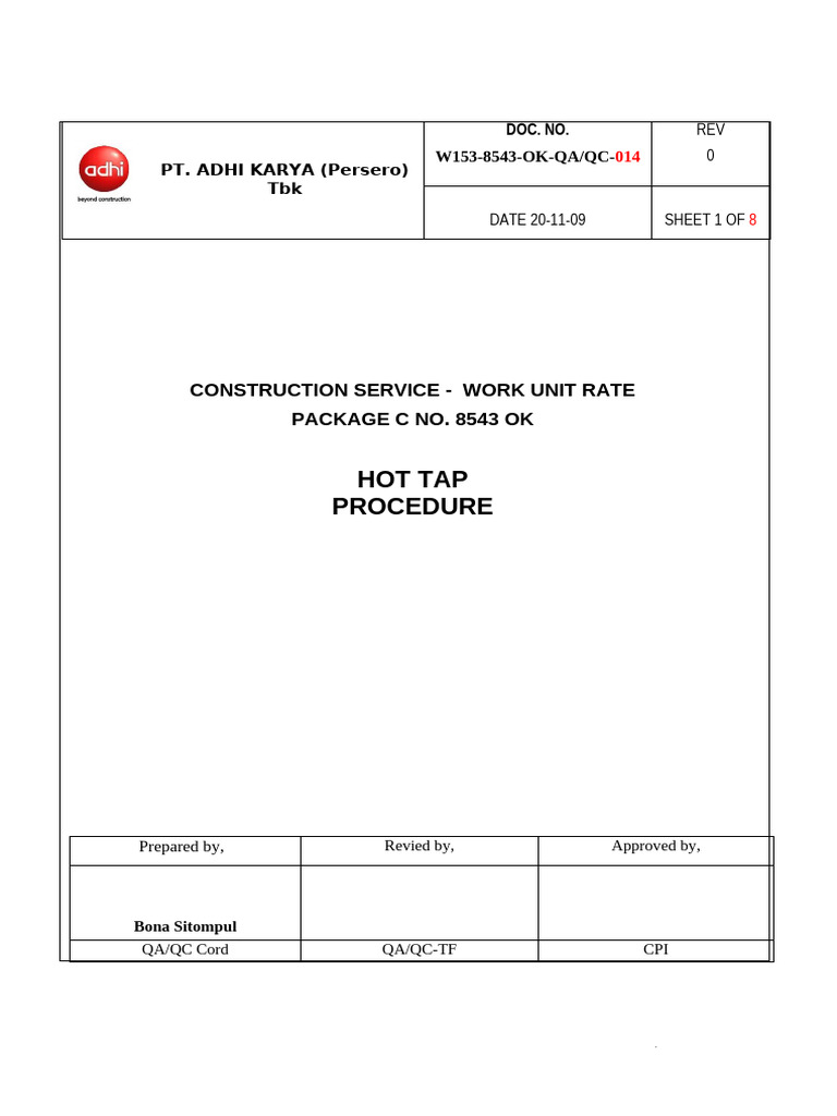 014-Hot Tap Procedure | PDF | Pipe (Fluid Conveyance) | Welding