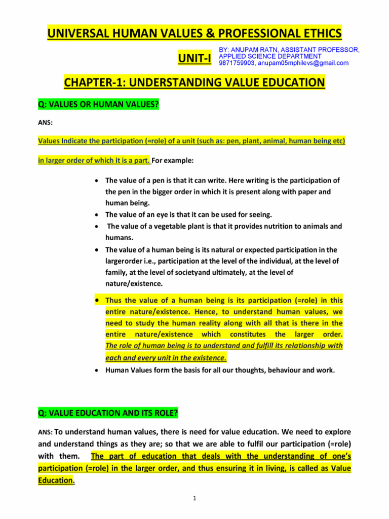 UNIT 1 Universal Human Values | PDF