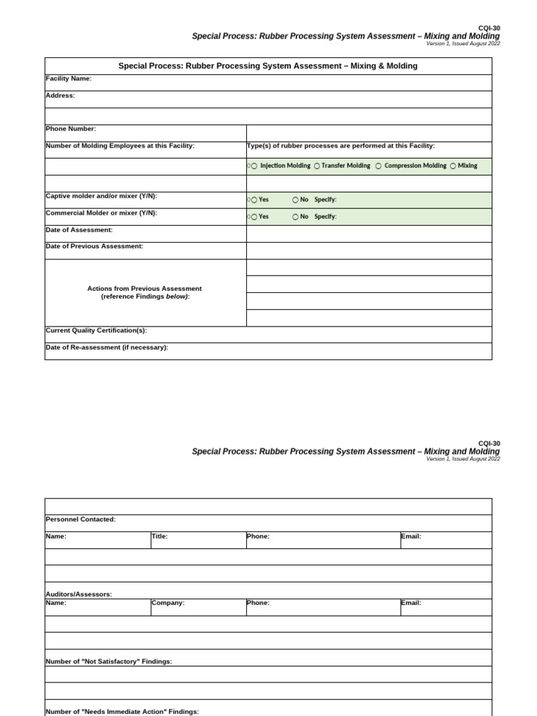 CQI-30 Rubber Processing System Assessment - Aug 11 2022 | PDF ...