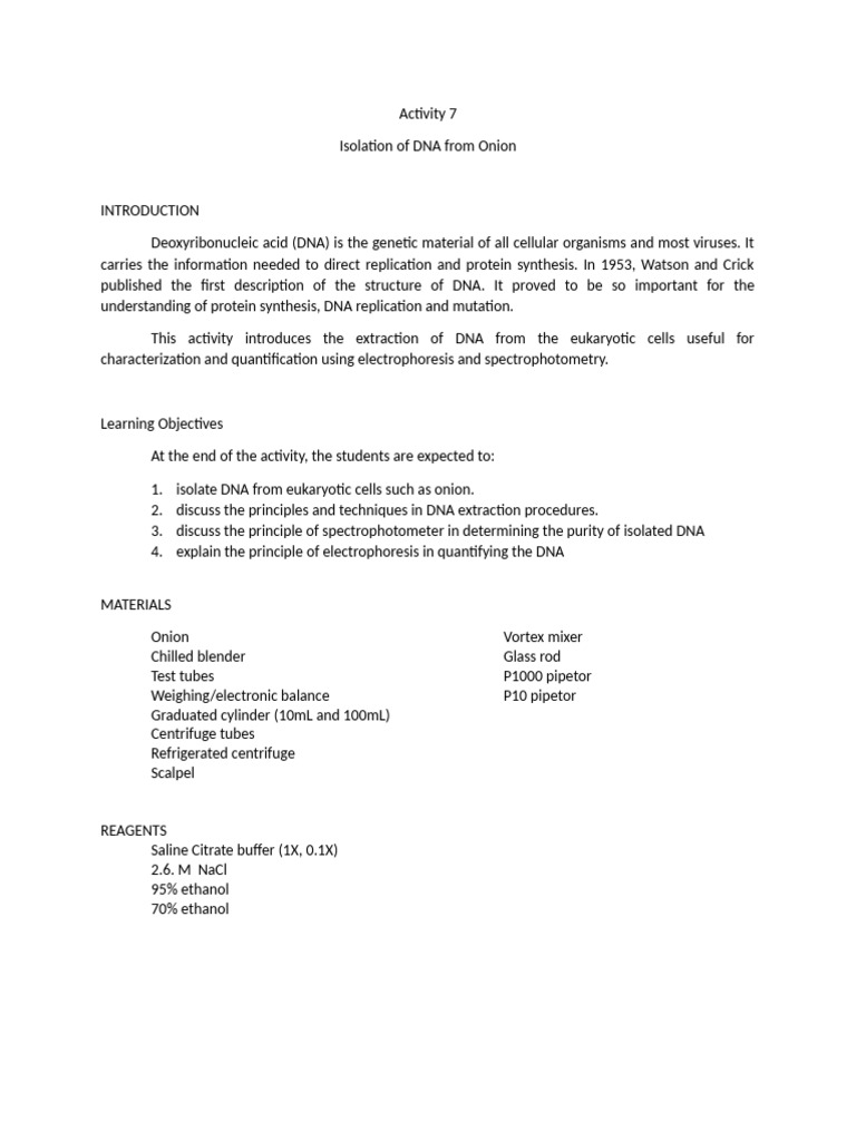 DNA Extraction from Onion Tutorial | PDF | Precipitation (Chemistry ...