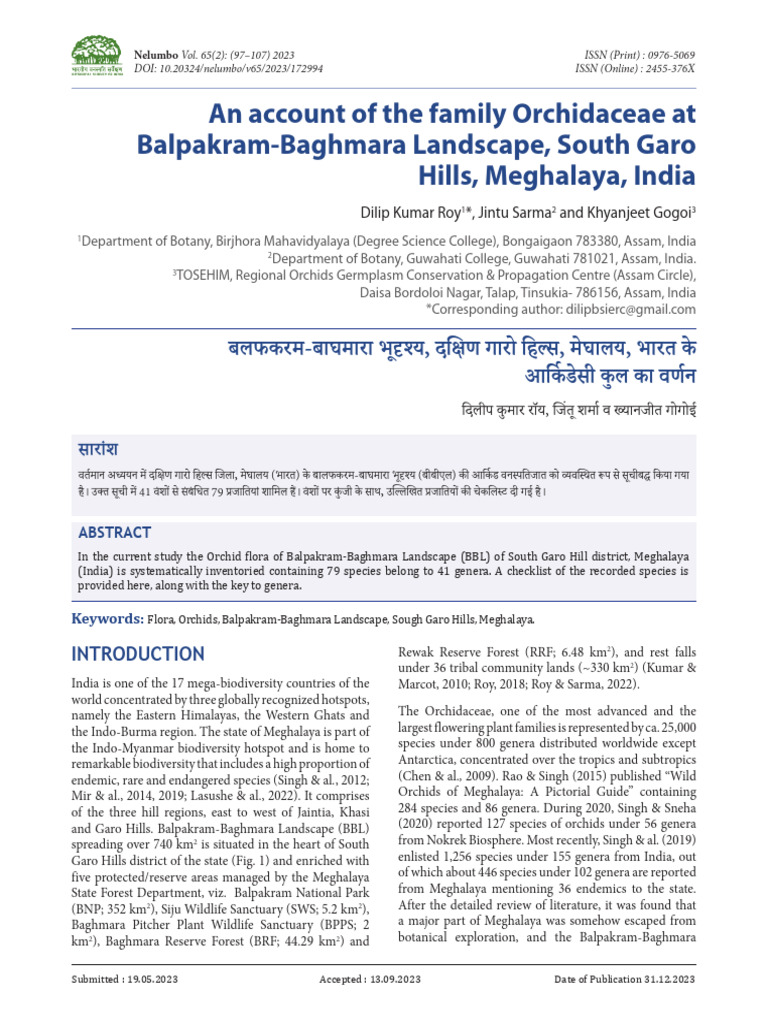 An Account of The Family Orchidaceae at Balpakram-Baghmara Landscape ...