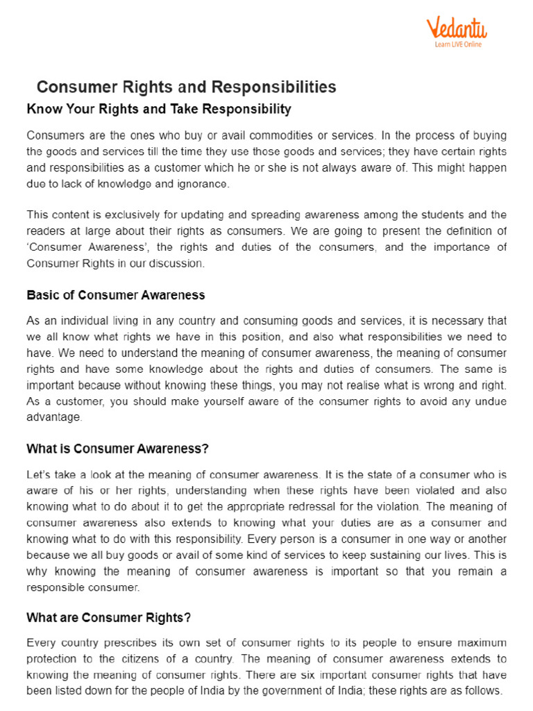 Consumer Rights and Responsibilities | PDF
