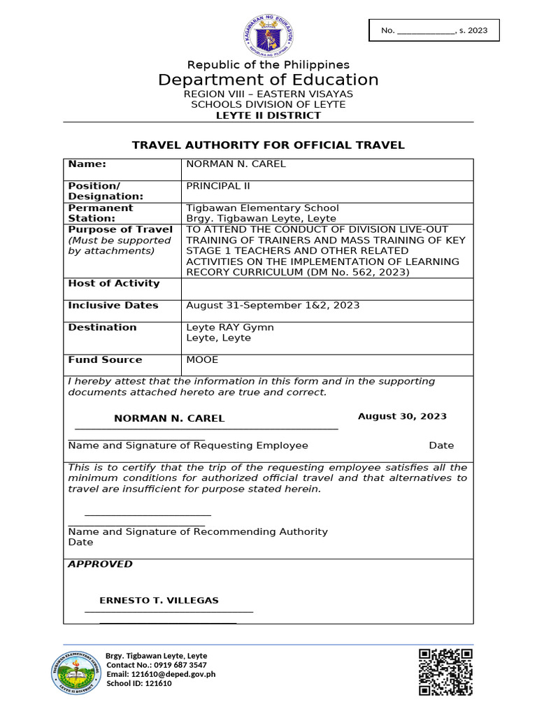 Official Travel Authority for Educators | PDF