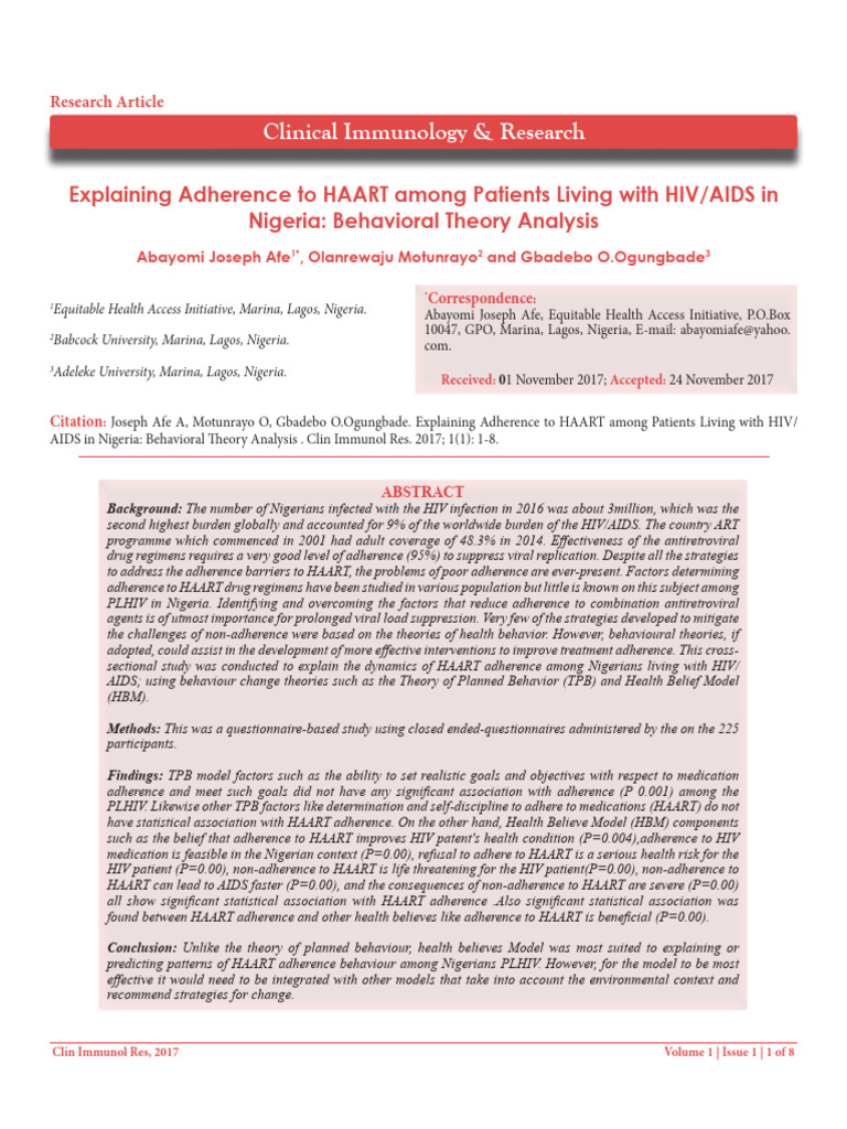 Explaining Adherence To Haart Among Patients Living With Hivaids in ...