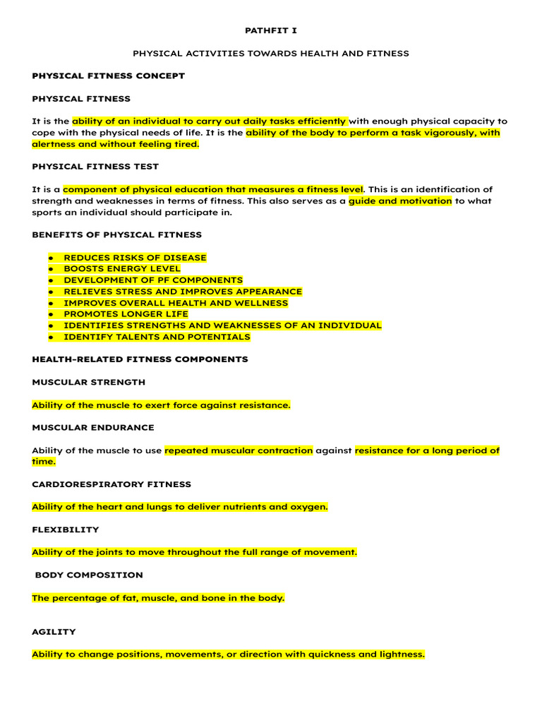 Reviewer Pathfit Unit 1 | PDF