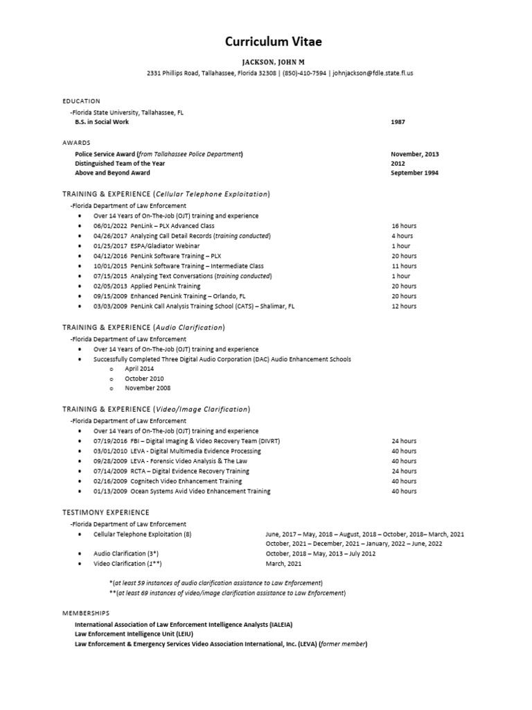 Curriculum Vitae - Jackson - 2023 | PDF | National Security