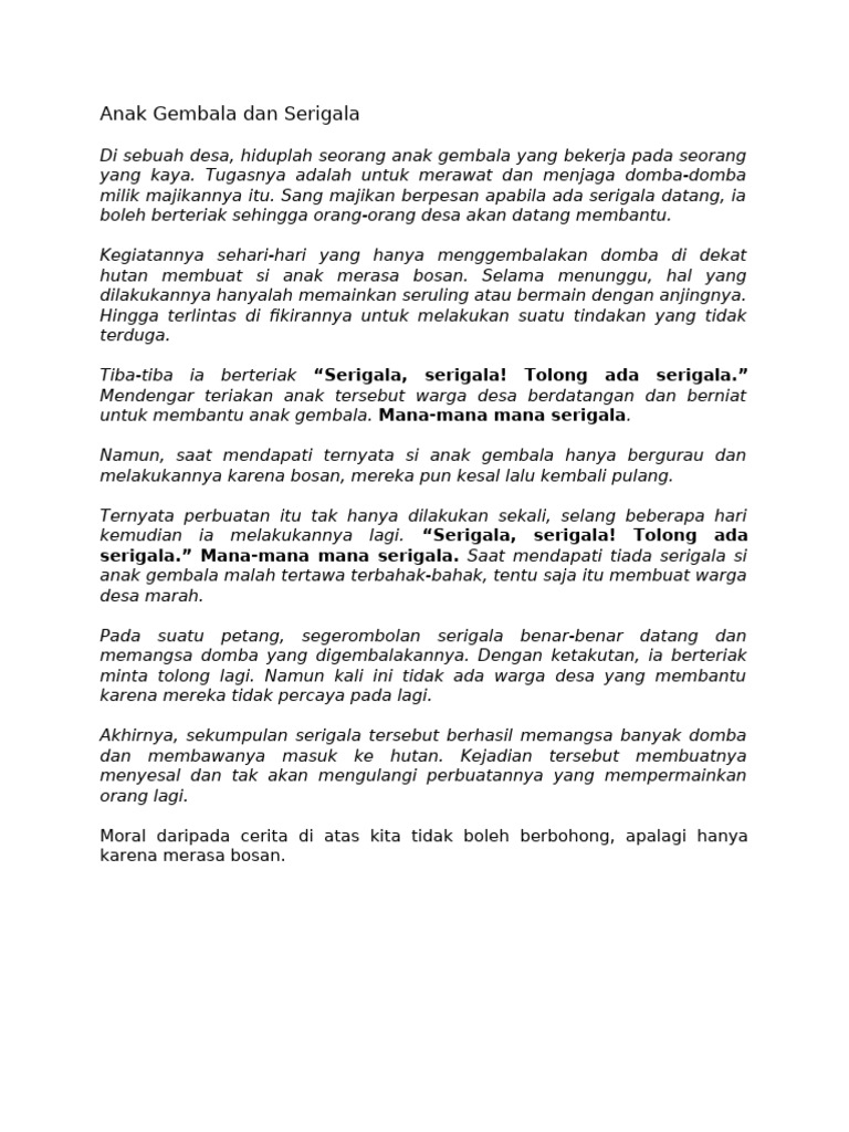 Anak Gembala Dan Serigala | PDF