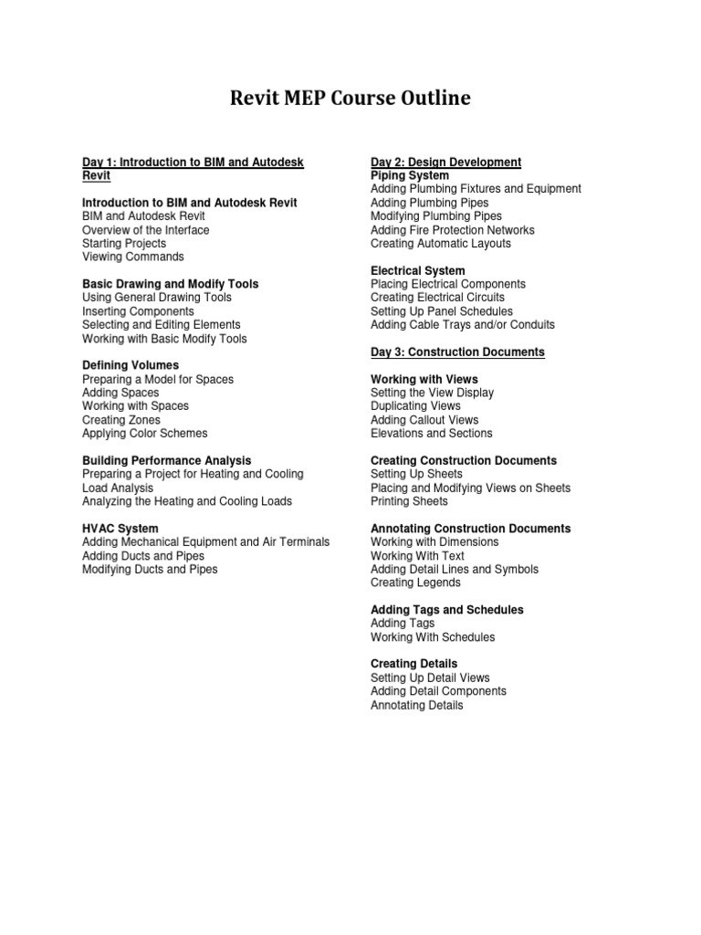 Revit MEP Course Outline - Kevin | PDF | Autodesk Revit | Building ...
