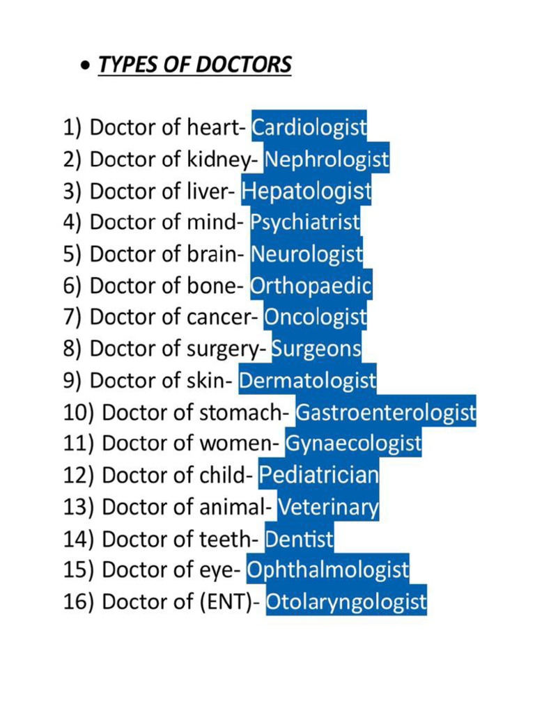 Types of Doctors | PDF