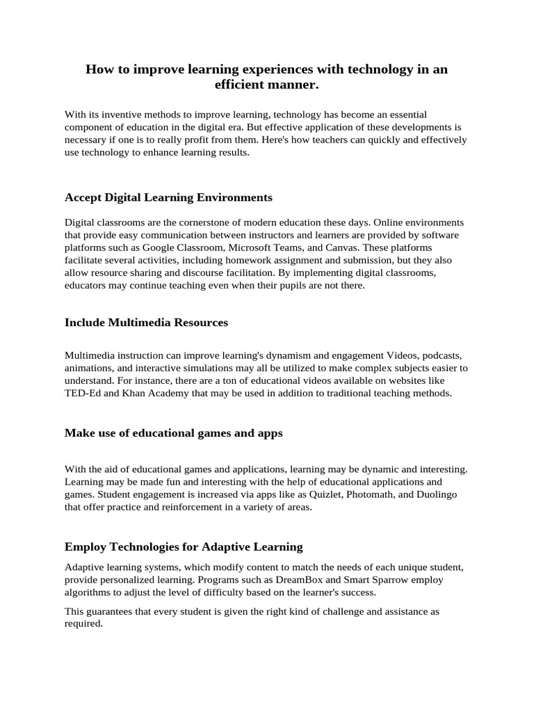 How To Improve Learning Experiences With Technology in An Efficient ...