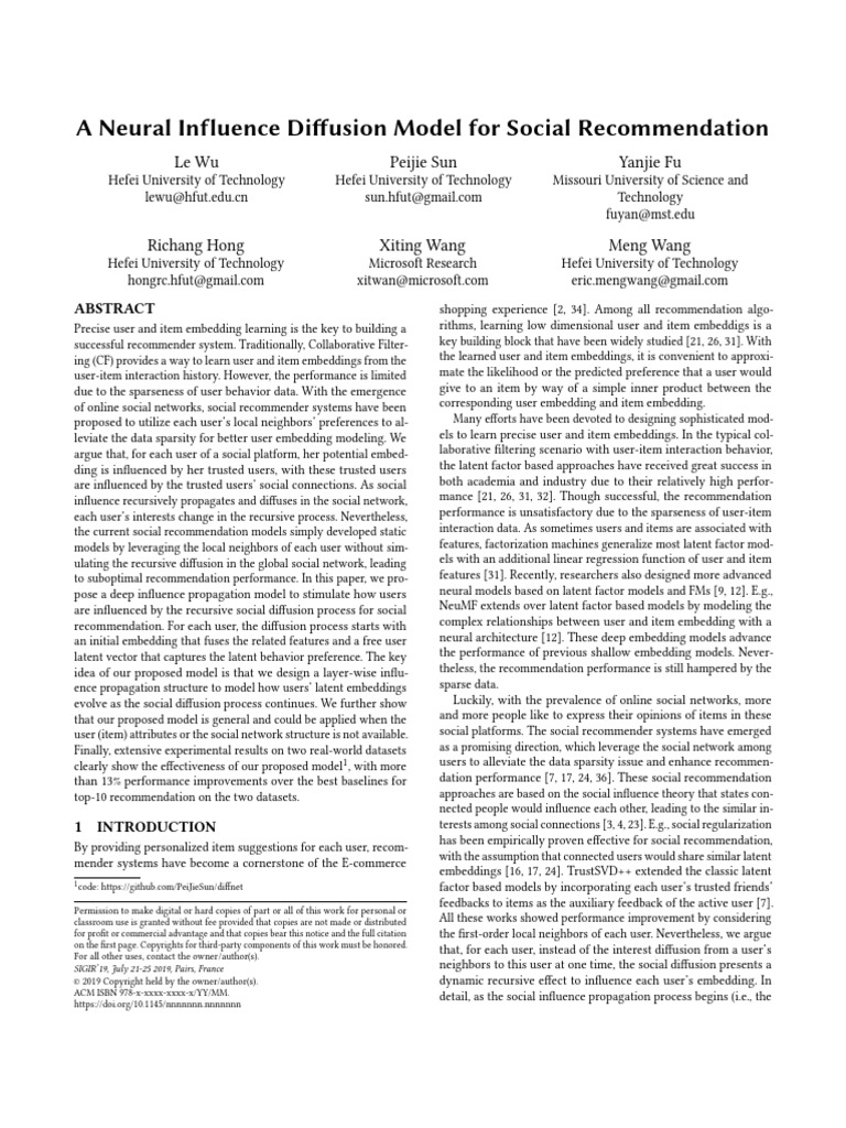 A Neural Influence Diffusion Model For Social Recommendation | PDF ...