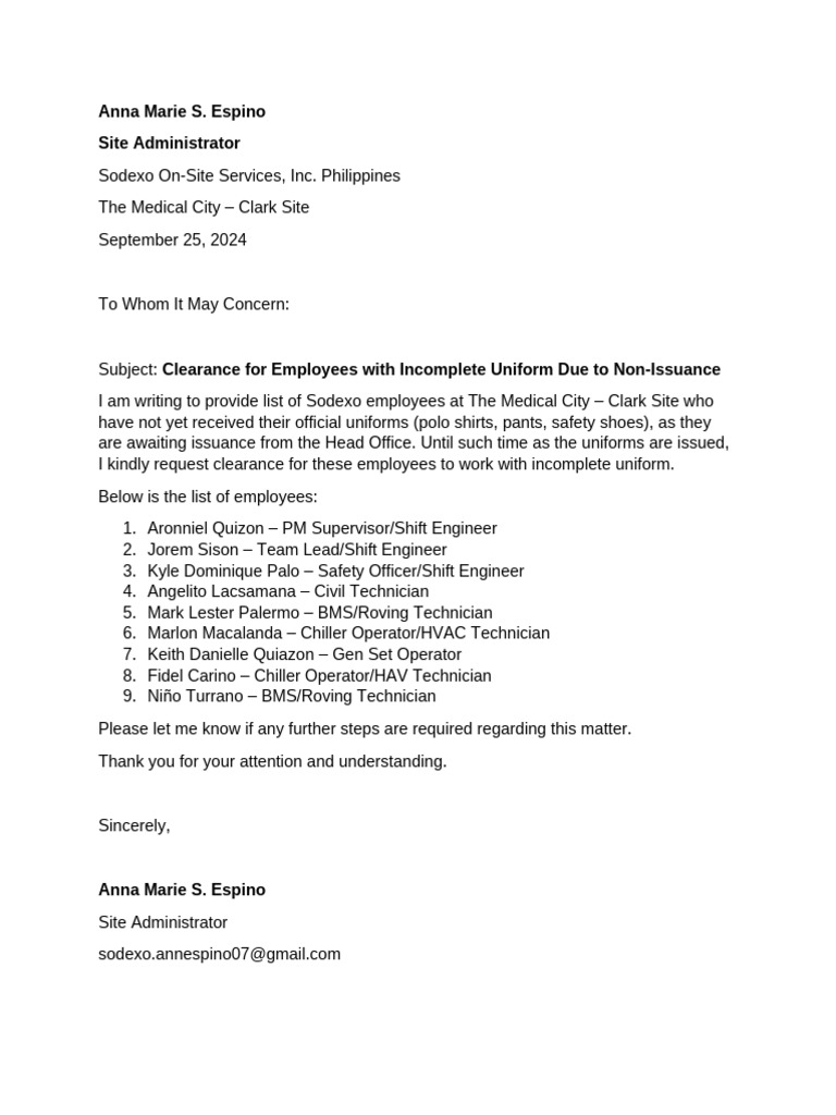 Clearance No Unif | PDF