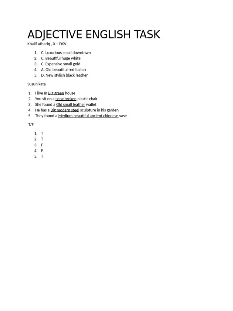 Adjective English Task | PDF | Art