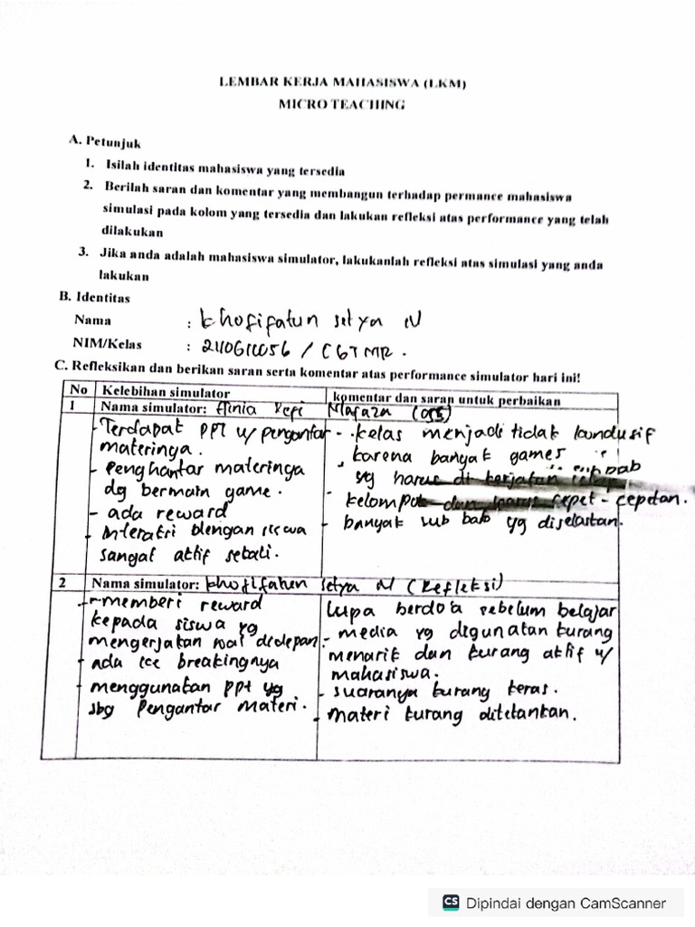 Assessment Microteaching Ke 3 | PDF