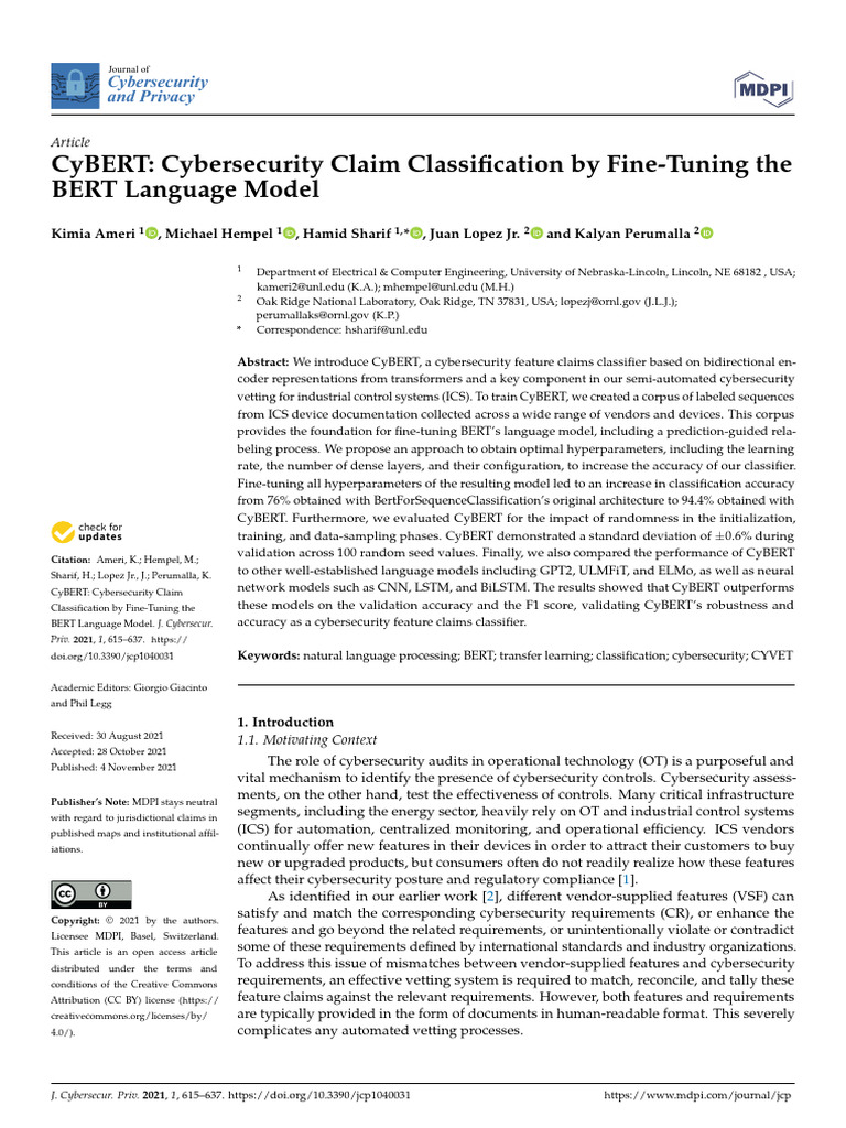 CyBERT Cybersecurity Claim Classification by FineTuning The BERT ...