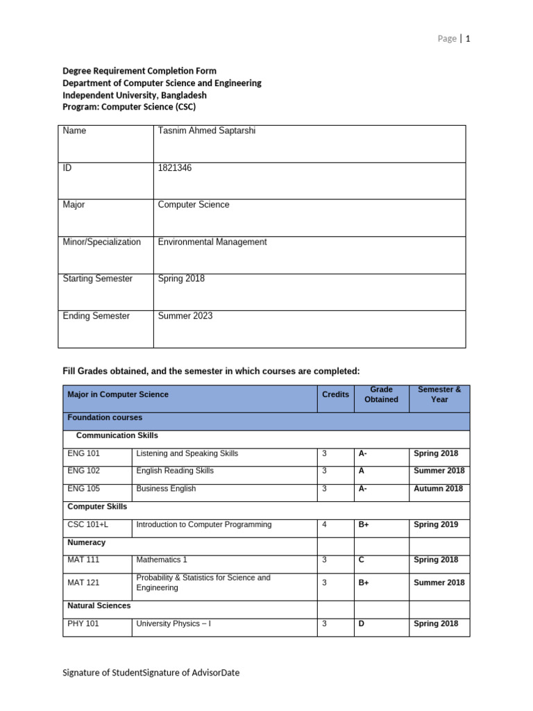Computer Science Degree Completion Form | PDF | Numerical Analysis ...