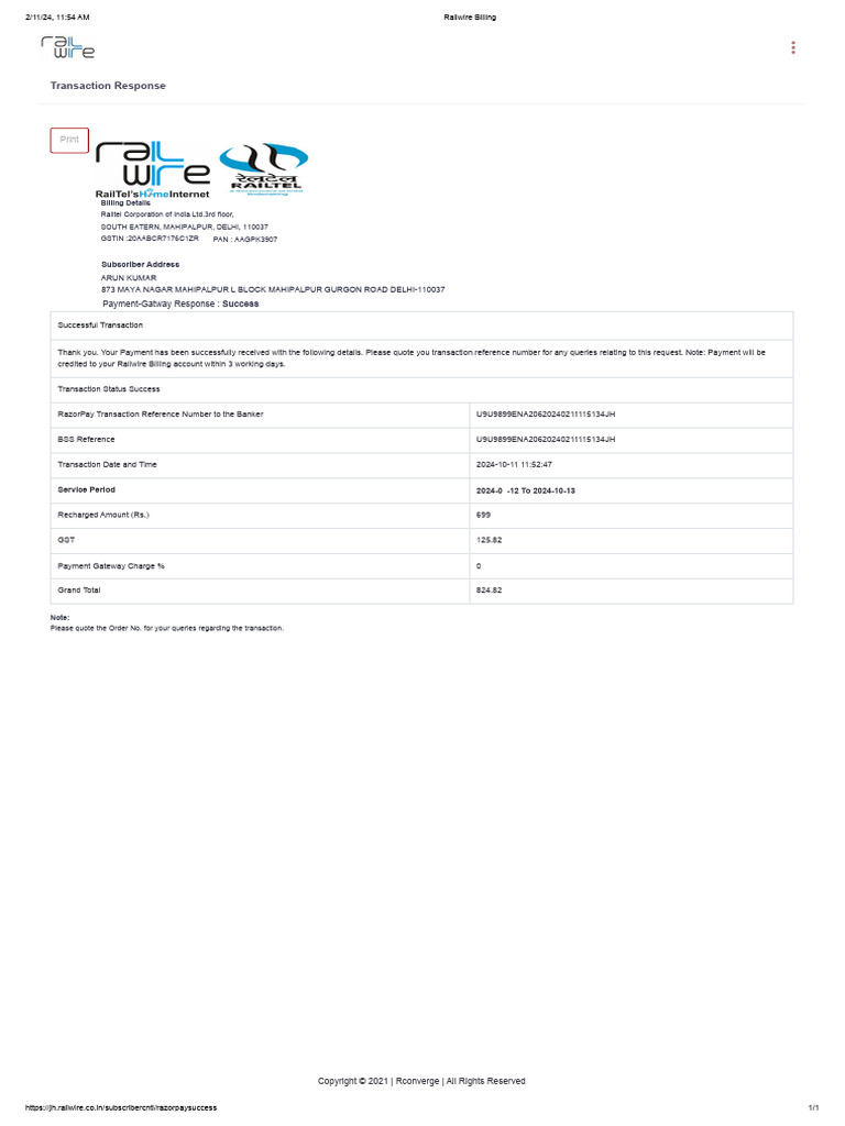 Wifi Bill 0CT 24 | PDF | Personal Finance | Banking