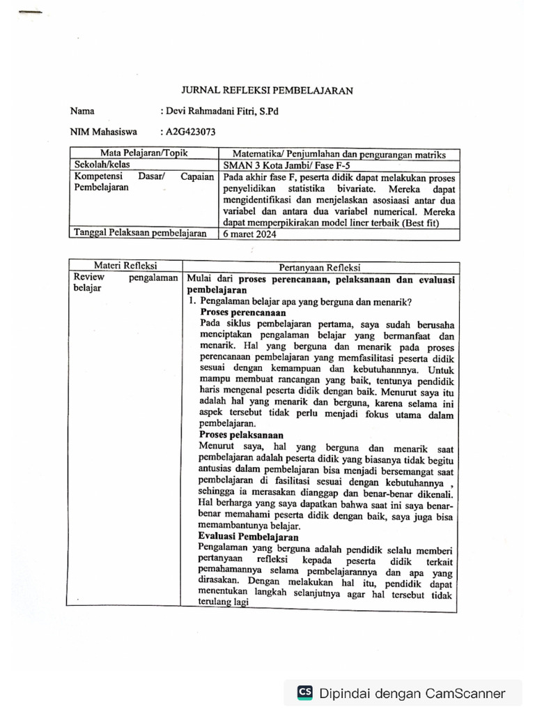 Devi Rahmadani Fitri Jurnal Refleksi Pem | PDF