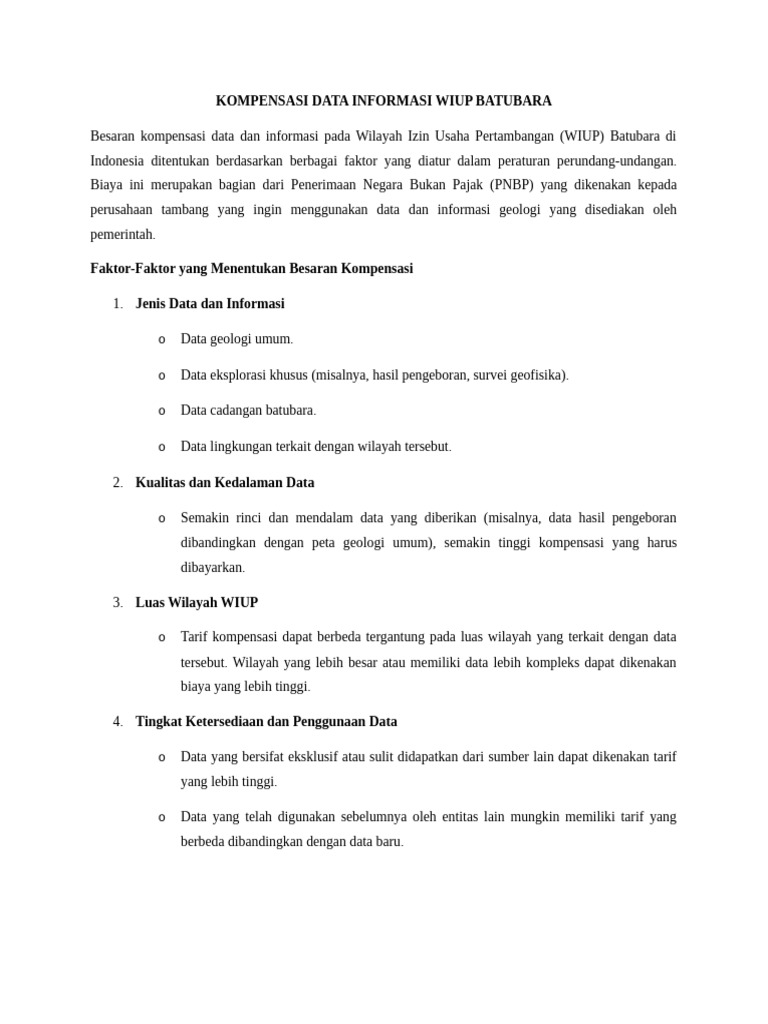 KDI Sebagai Bagian PNBP WIUP BATUBARA | PDF