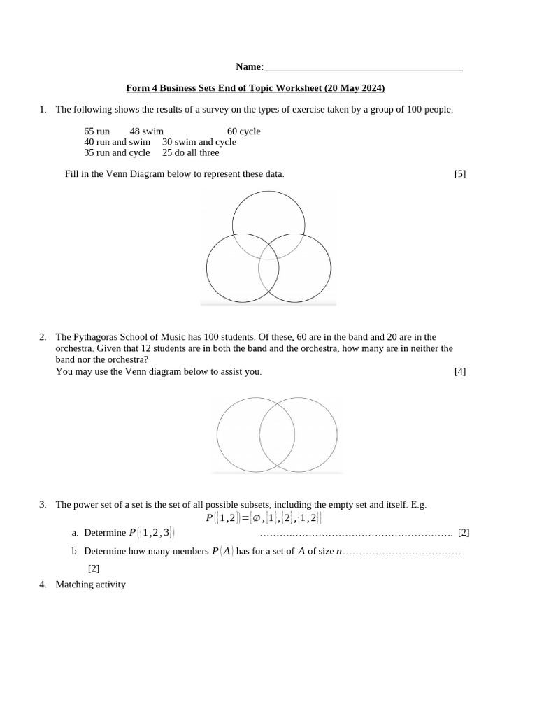 IGCSE Sets Worksheet | PDF | Mathematical Logic | Mathematical Concepts