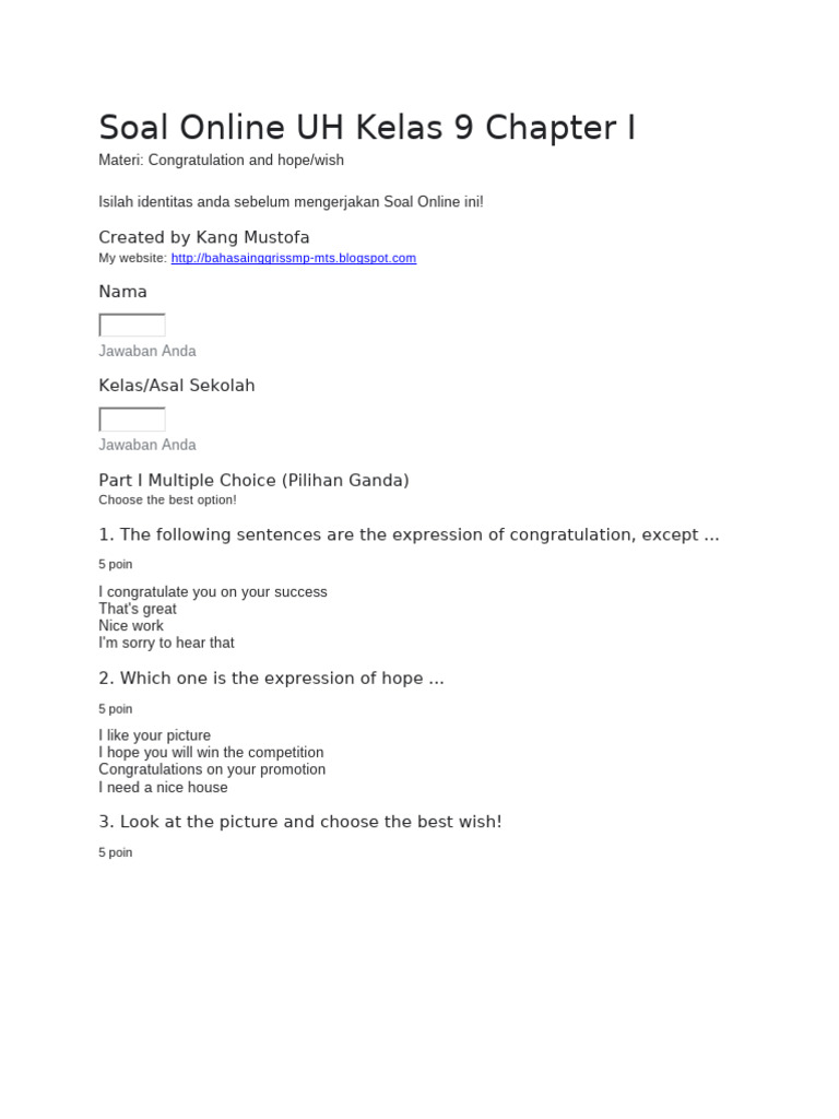 Soal Online UH Kelas 9 Chapter I | PDF | Tablet (Pharmacy)