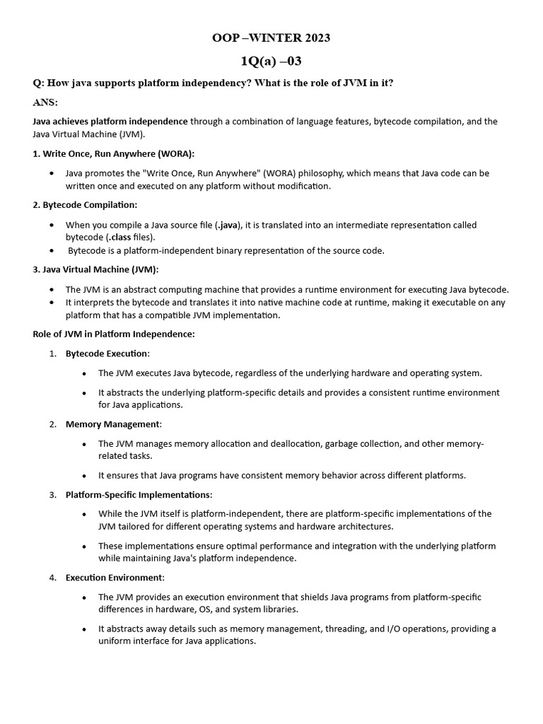 Java Platform Independence and JVM Role | PDF | Method (Computer ...