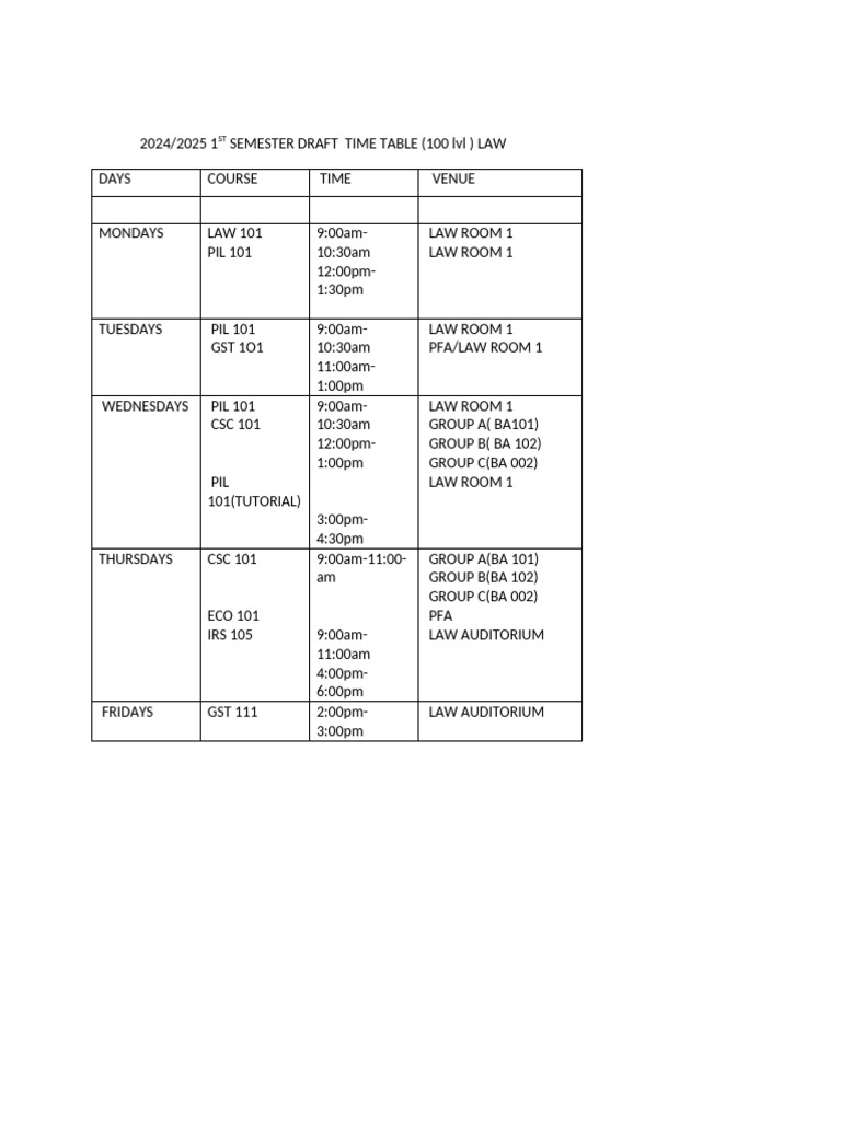 Time Table Drafts | PDF