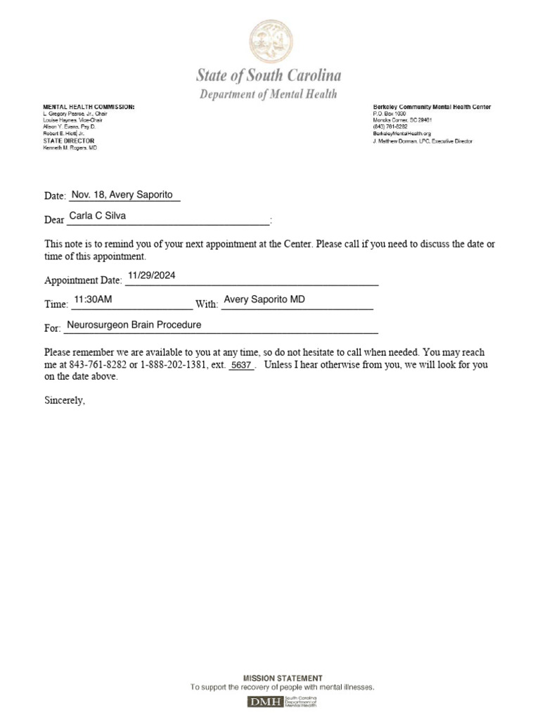 Appointment Reminder Letter 2021 | PDF