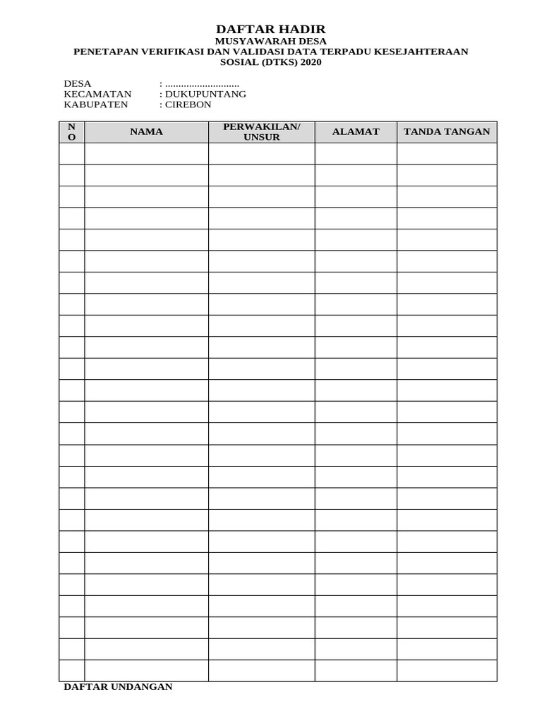 Format DAFTAR HADIR MUSDES-1 | PDF